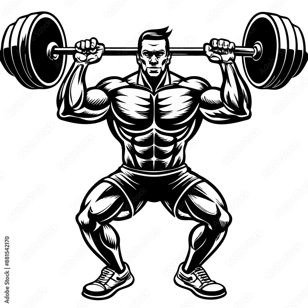 Weightlifter Vector Illustration | Cartoon, Clipart, Line Art Design ...