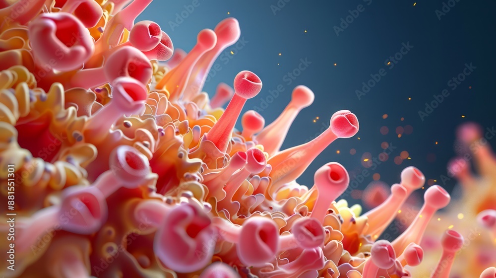 detailed close-up of an epithelial cell, showcasing its columnar shape ...