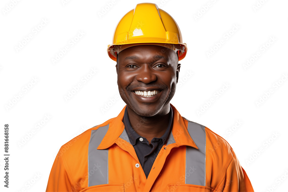 African public works worker smiling on transparent background. Subjects ...