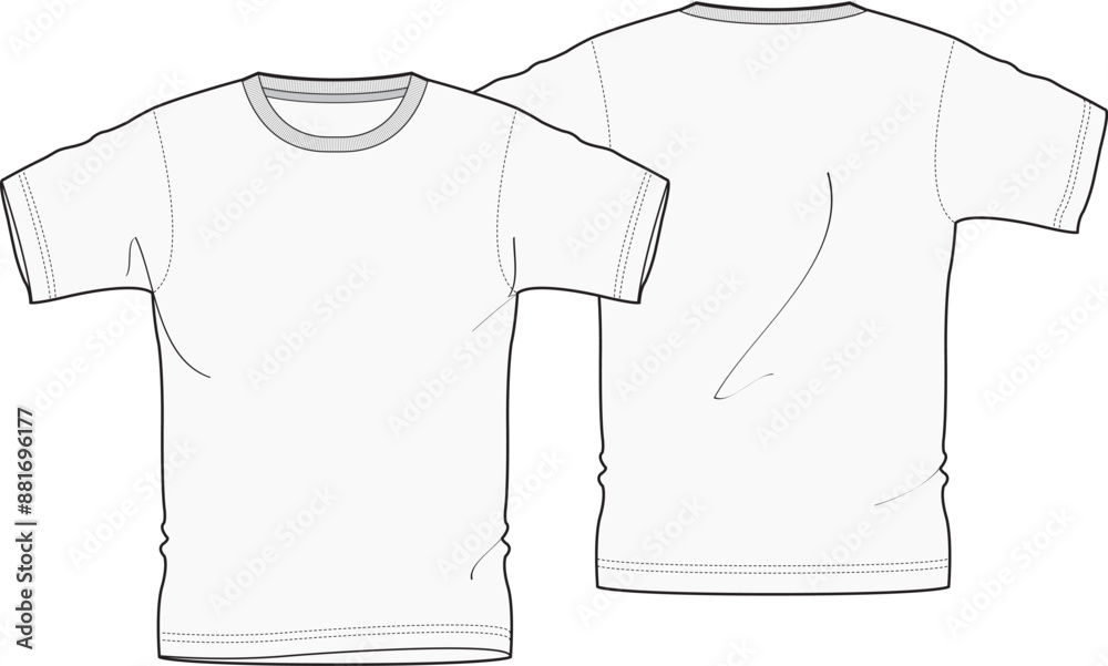T-Shirt CAD Vector Illustration Mock-Up Template Front and Back View ...