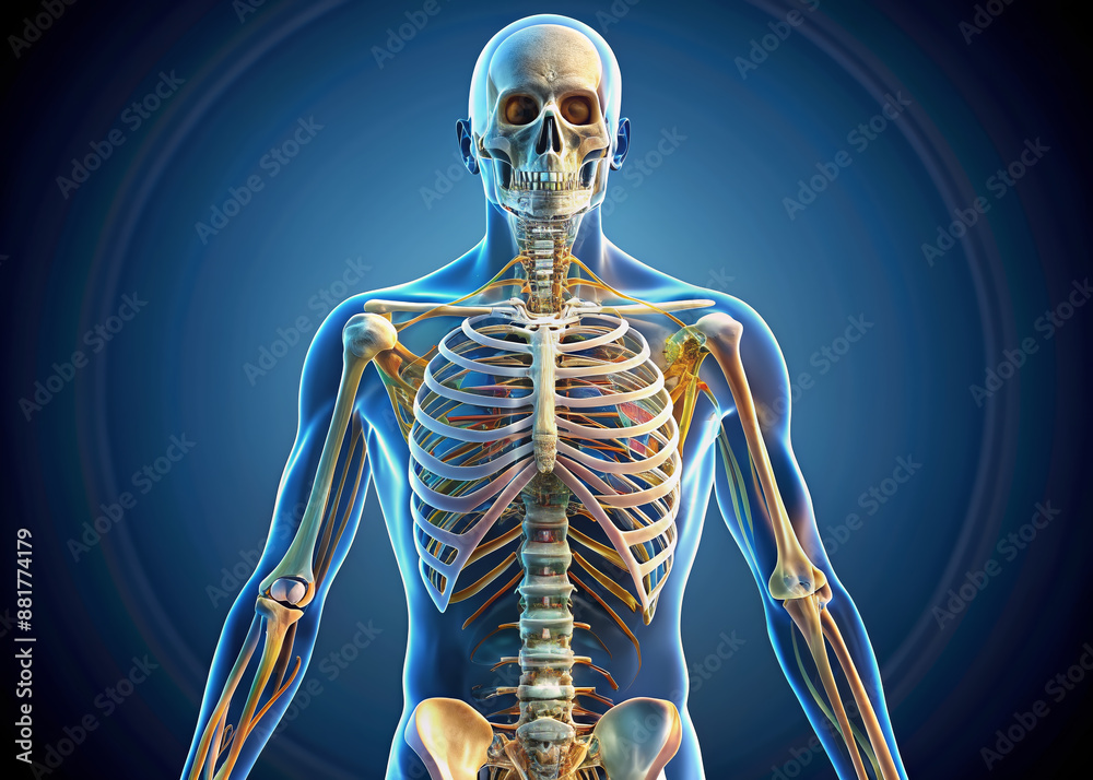 Detailed illustration of human skeletal system showcasing bones, joints ...