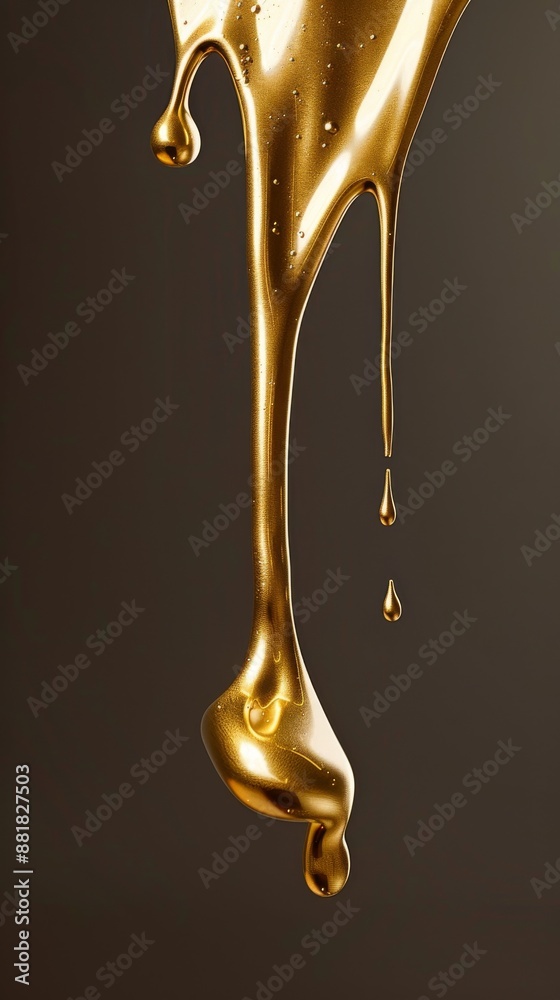 Glistening gold paint drips over a dark background, adding luxury and ...