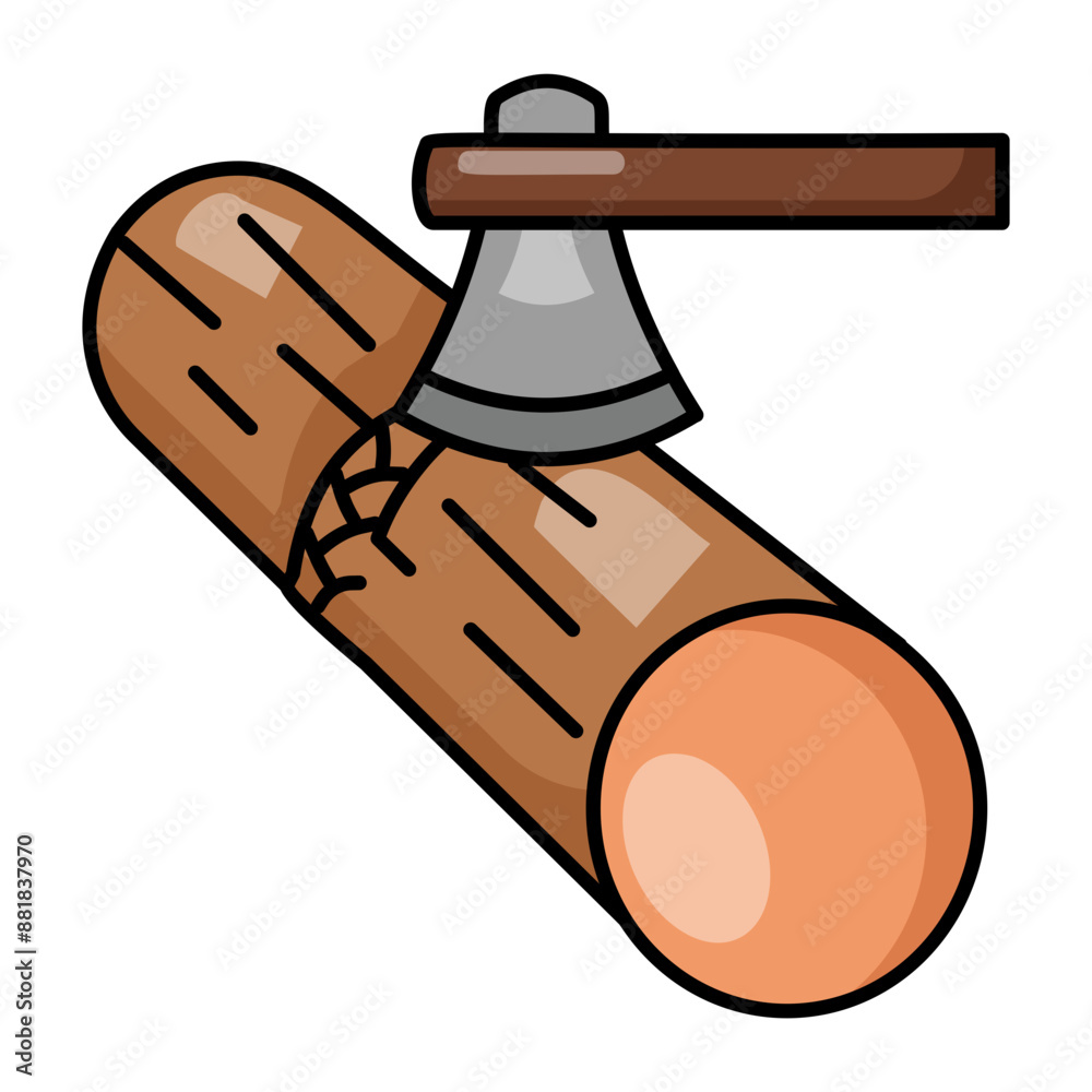 an axe splits a log concept, process of chopping firewood vector ...