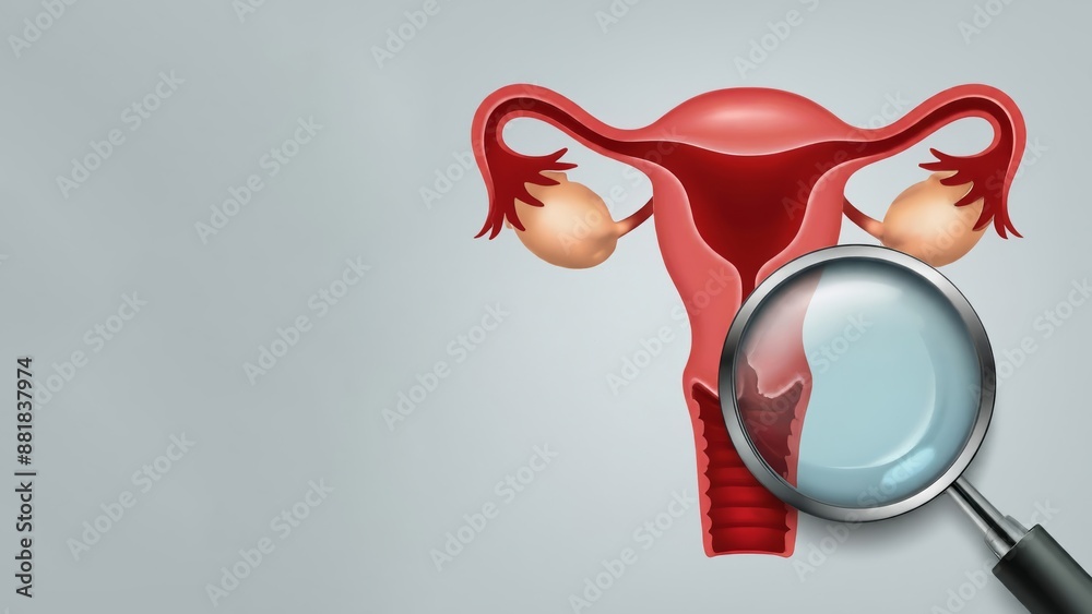 Ilustrace magnification of vulva, clitoris. Metaphor of exploring ...