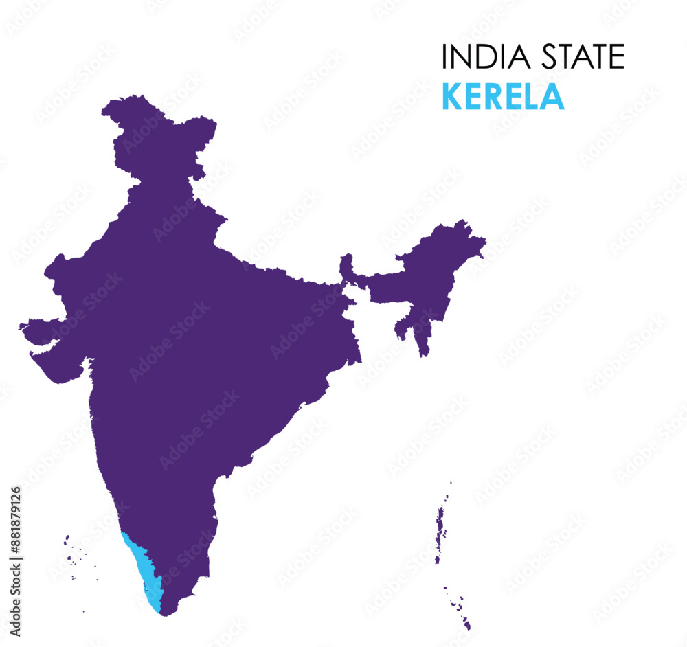 Kerala map of Indian state. Kerala map vector illustration. Kerala ...