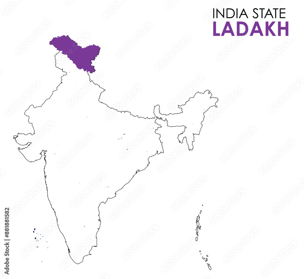 Ladakh map of Indian state. Ladakh map vector illustration. Ladakh ...
