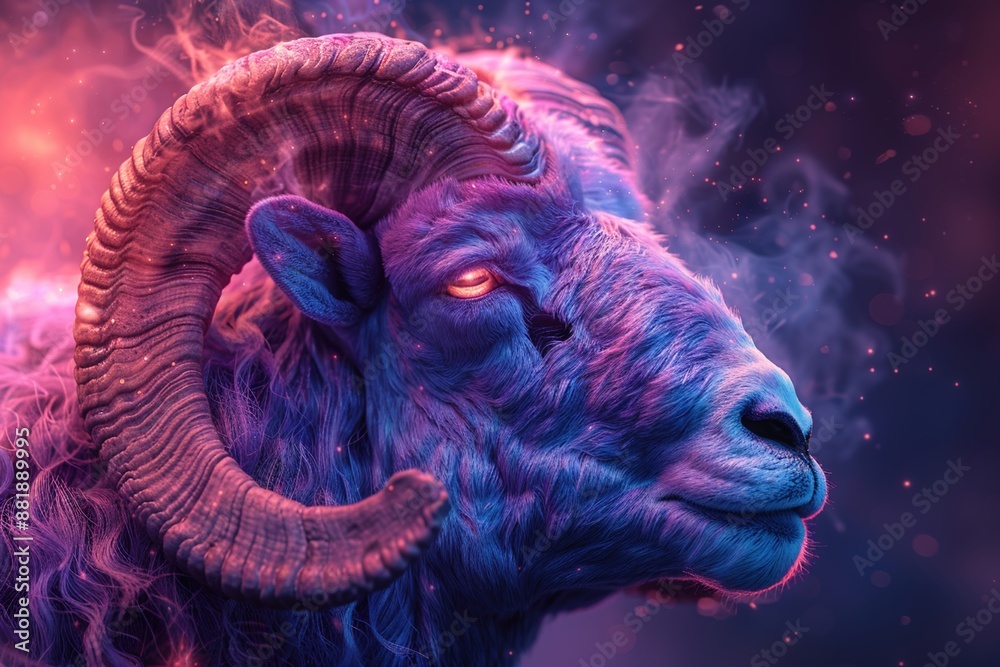 Intergalactic-themed Aries zodiac symbol with futuristic color palette ...