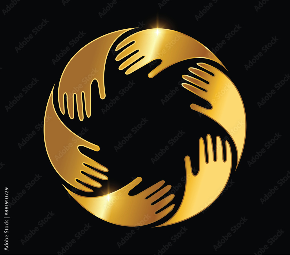 Golden Circle Hand Logo Concept in black background with gold shine ...