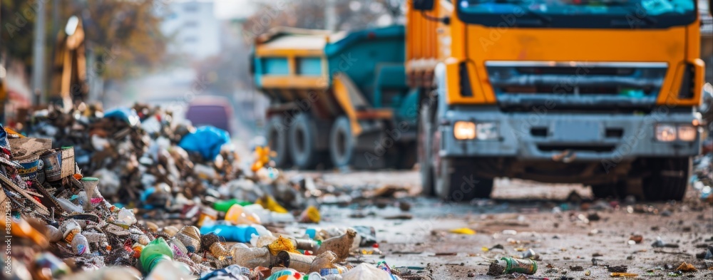 Urban Landscape Littered with Trash Bins and Debris, Illustrating the ...
