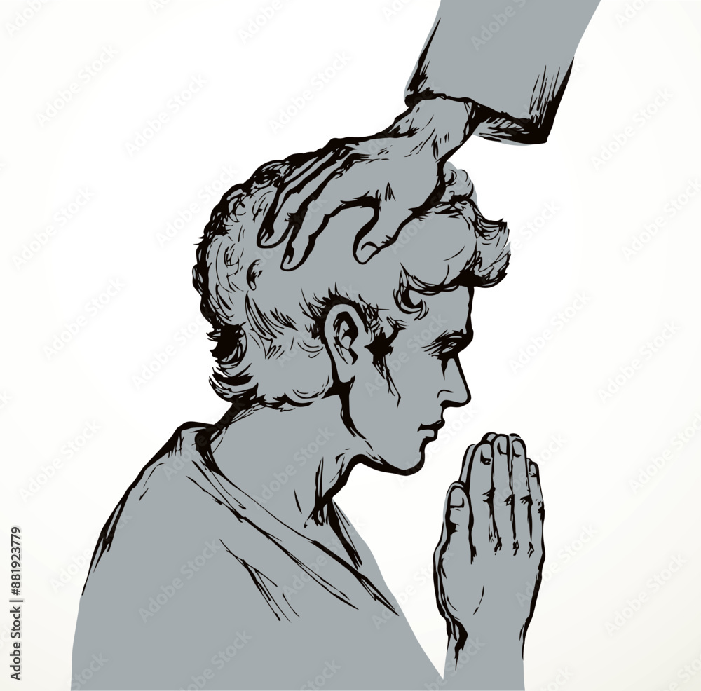 Vetor Prayer of blessing and laying on of hands. Vector drawing do ...