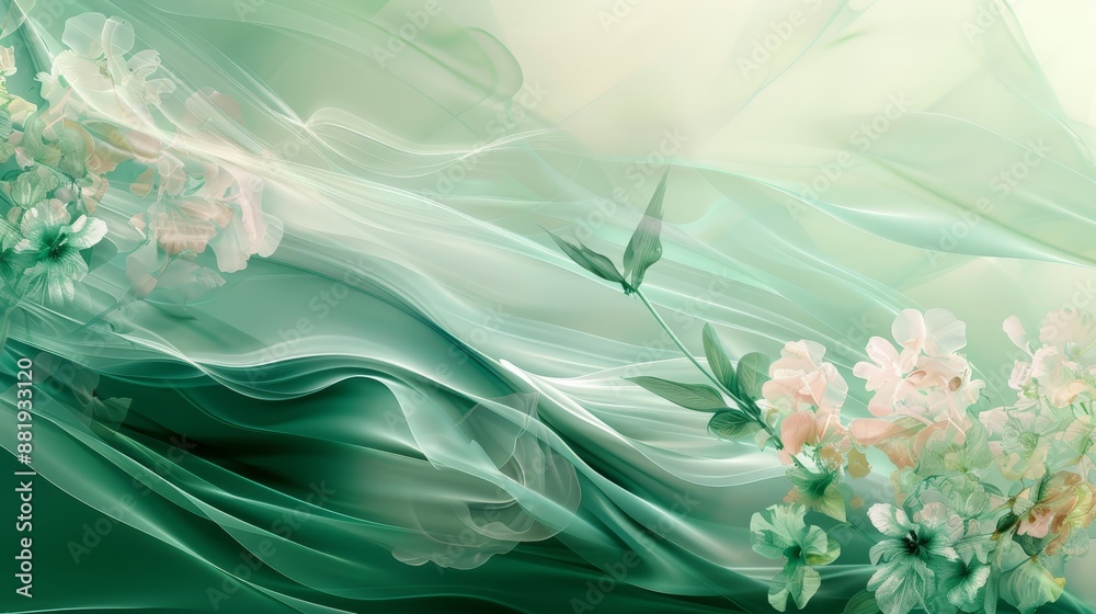 Sage green and soft pink abstract wallpaper with wave patterns flower ...