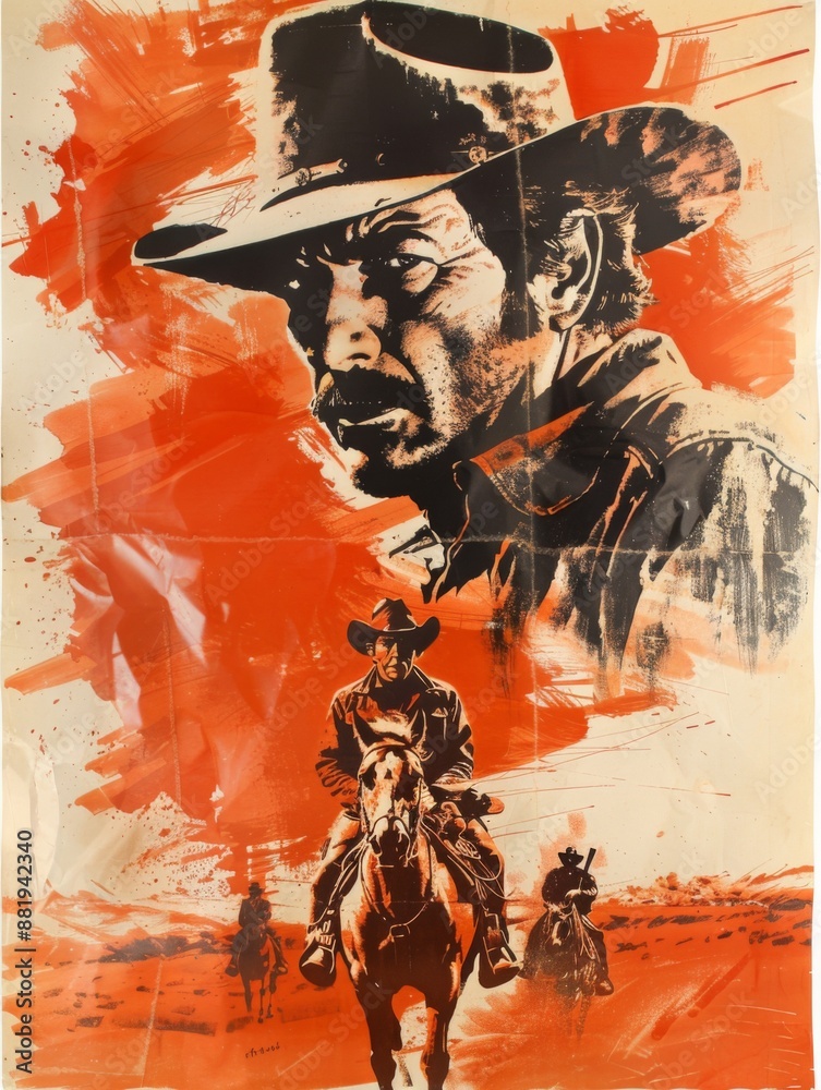 Vintage classic western movie poster. Retro movie poster about cowboys ...