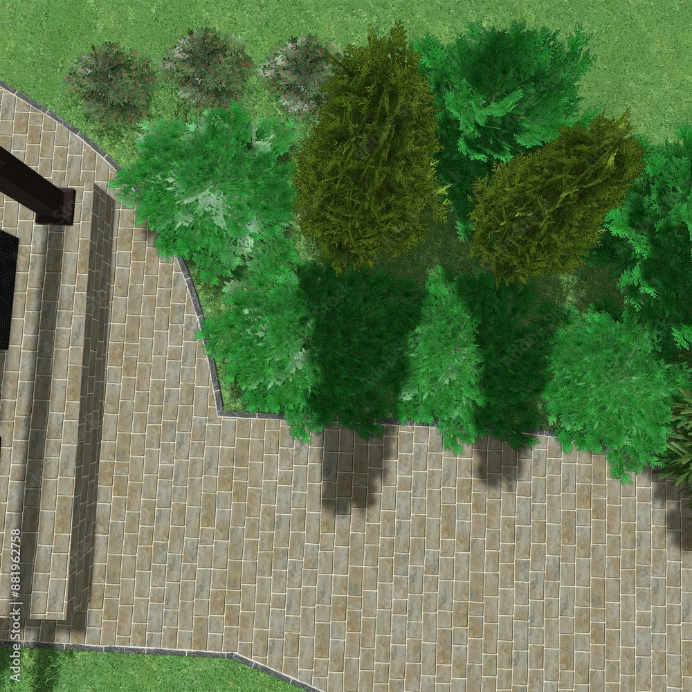 3d image of landscape design of a park area. Landscape planning of the ...