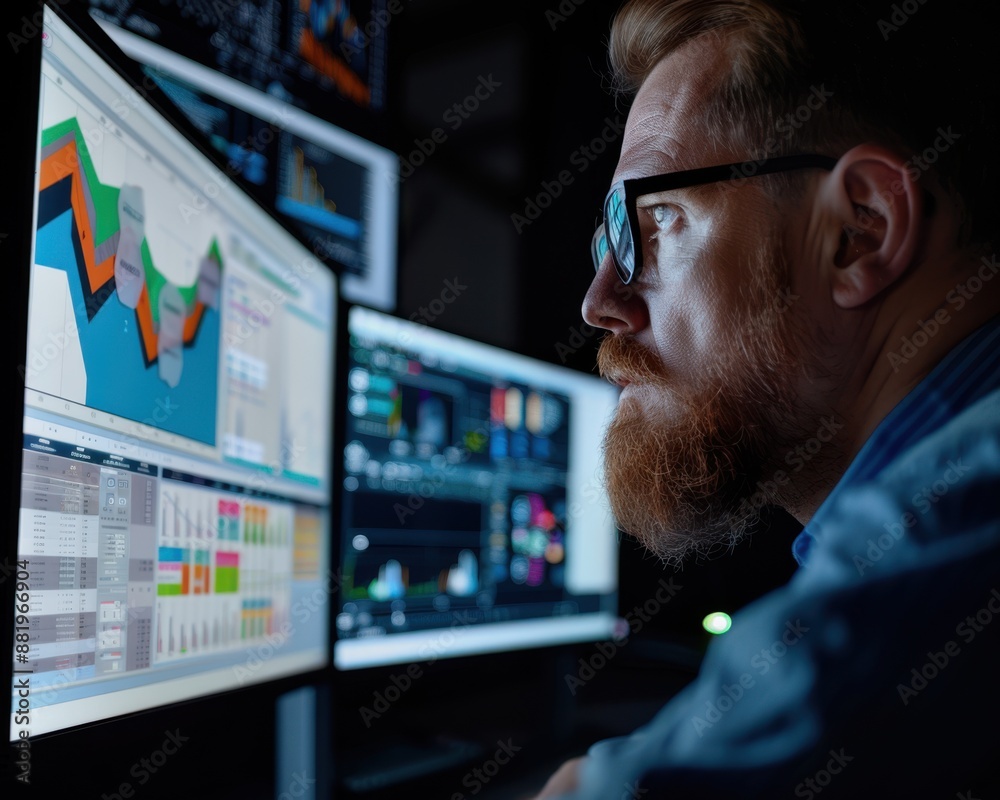 25. A researcher analyzing data on a computer screen, representing the ...