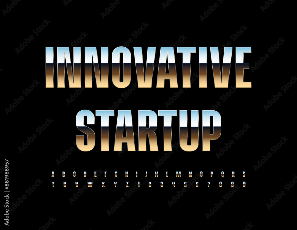 Vector business logo Innovative Startup. Reflective Metallic Font ...