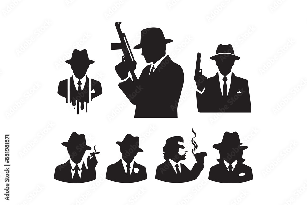 MAFIA logo character silhouette man head in hat. detective mafia ...