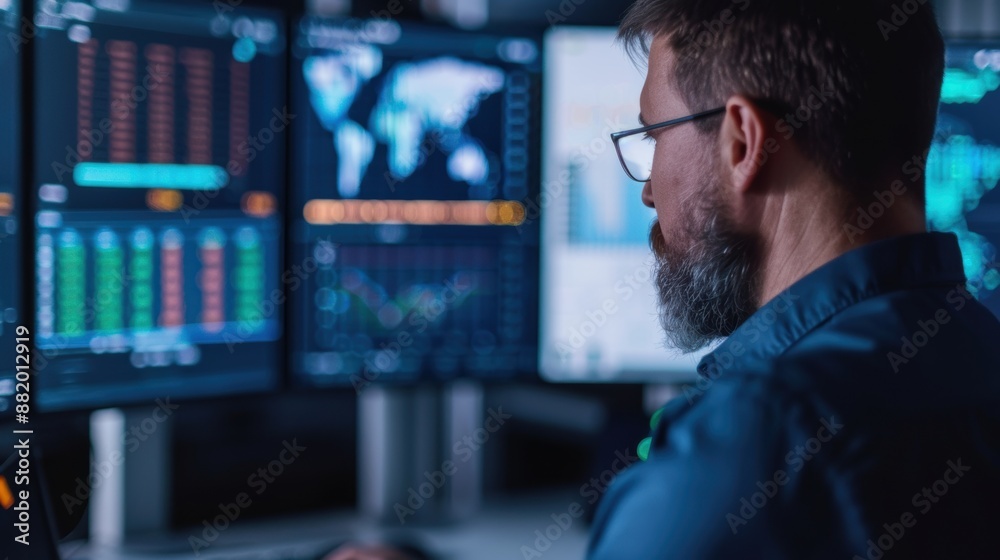 Manager overseeing synchronized travel routes and drops on interactive ...