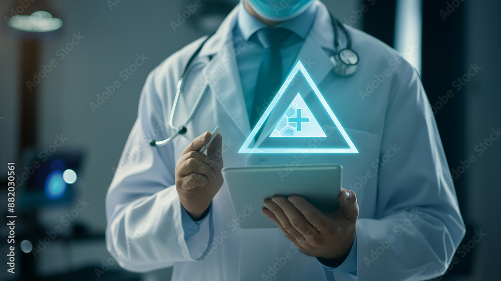 Business and Medical. Doctor checking patient reports from tablet ...