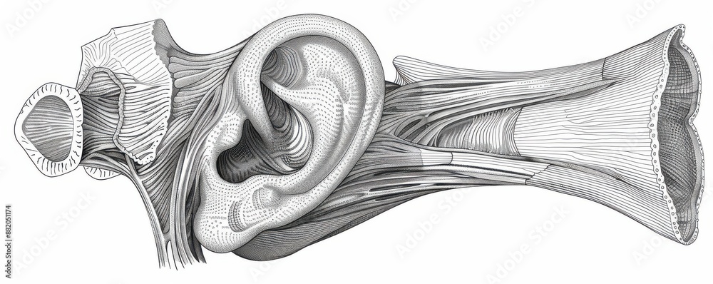 a full human ear anatomy clipart, anatomical diagram, precise line ...