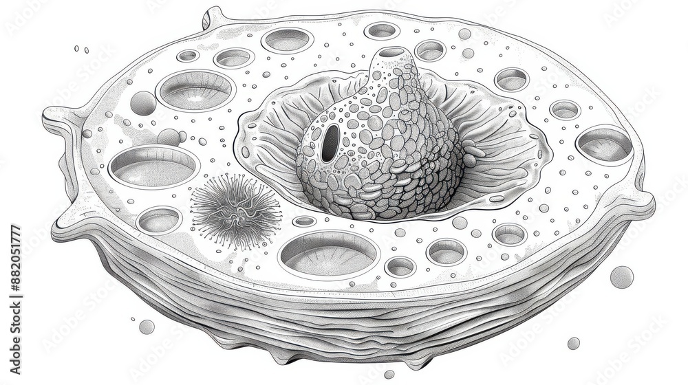 animal cell structure clipart, anatomical study, realistic line art ...