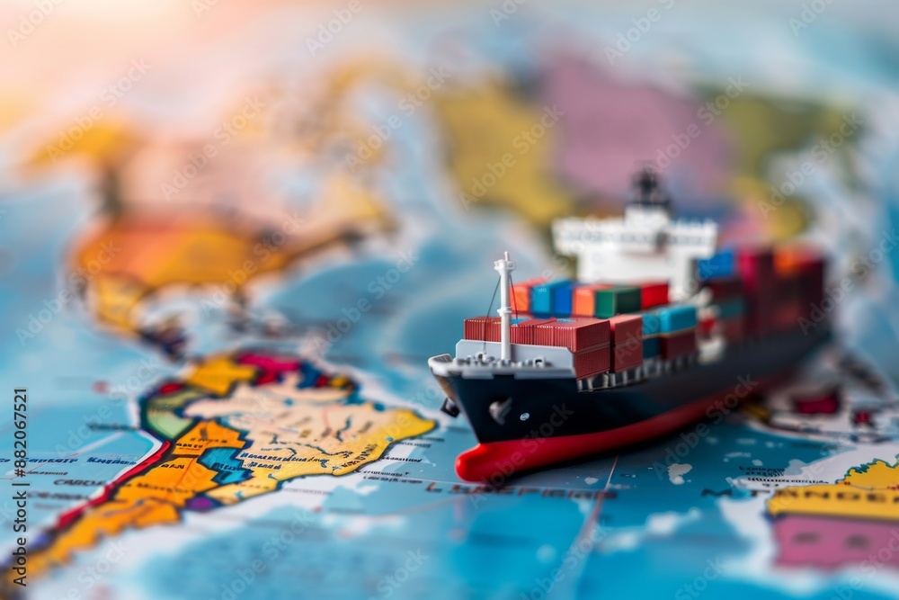 Container Ship Model on World Map Representing Transcontinental Trade ...