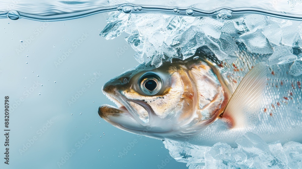 Detailed illustration of a fish under a layer of ice, emphasizing its ...