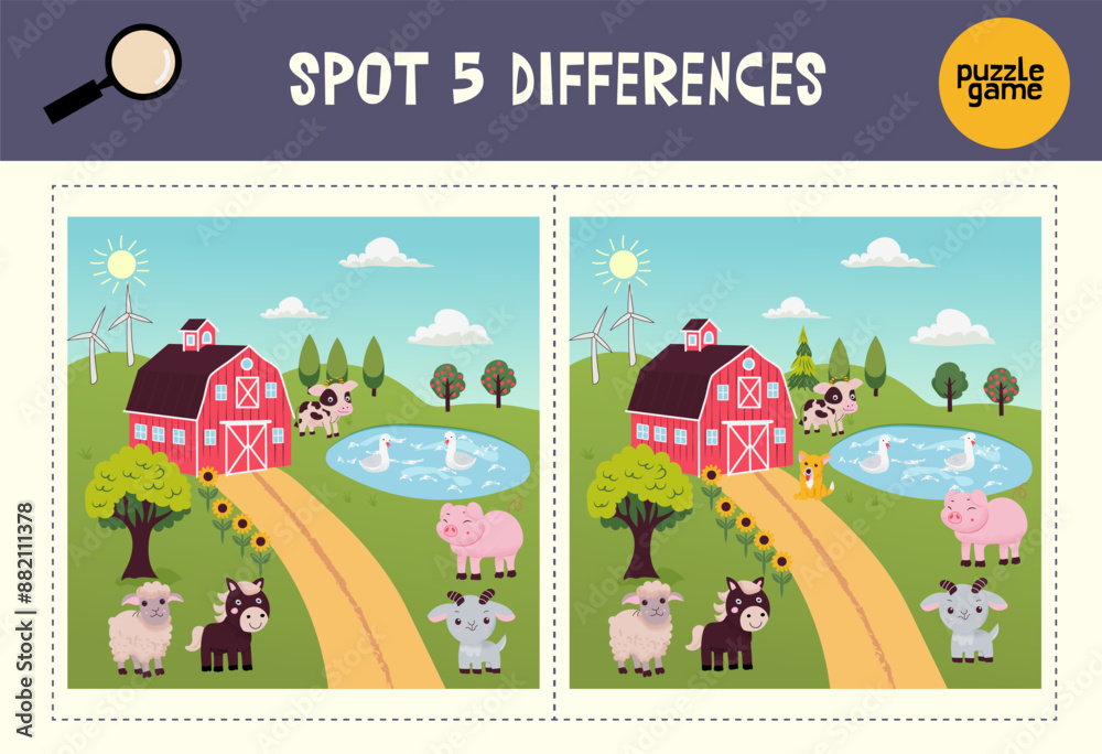 Find spot 5 differences. Educational matching game for children ...