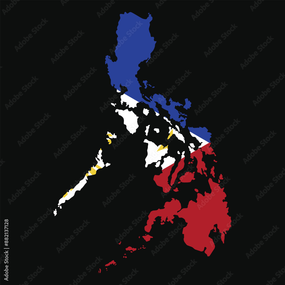 Philippine flag inside Philippine map with black background. Philippine ...