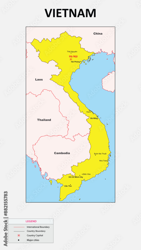 Vector de Stock Vietnam Map. Major cities in Vietnam. Political map of ...