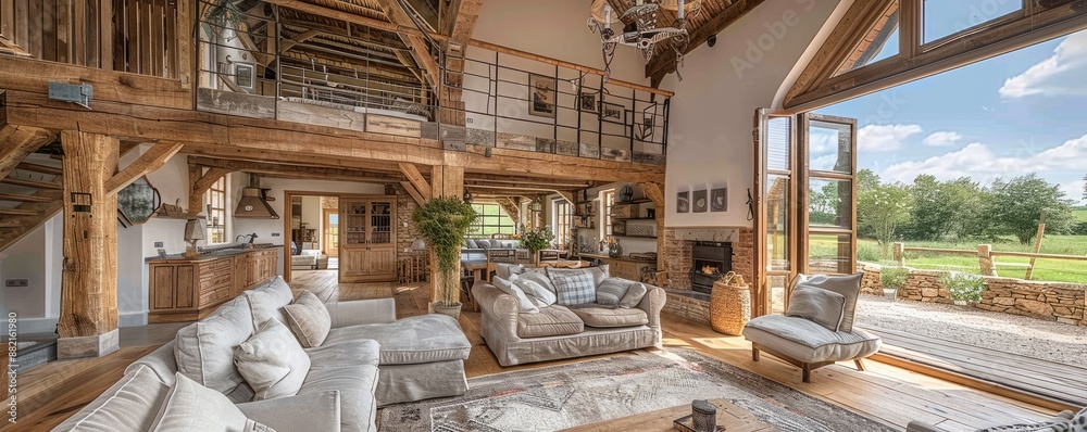 Rustic barn conversion with open-plan living. Stock Illustration ...