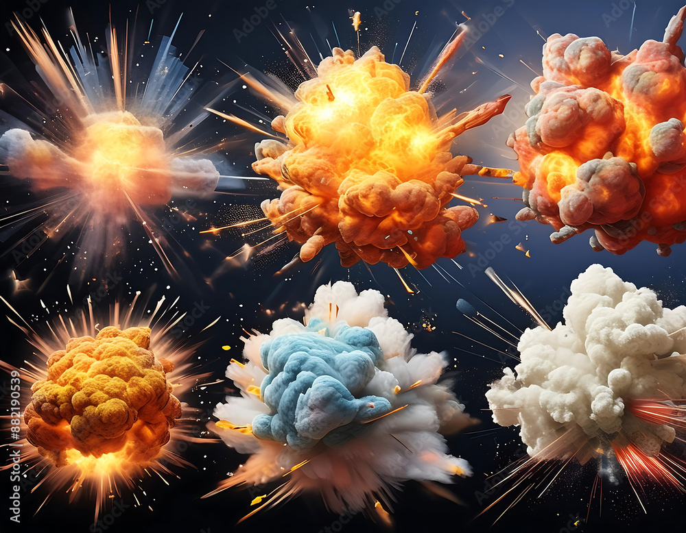Explosions- A set of various explosions, isolated on a transparent ...