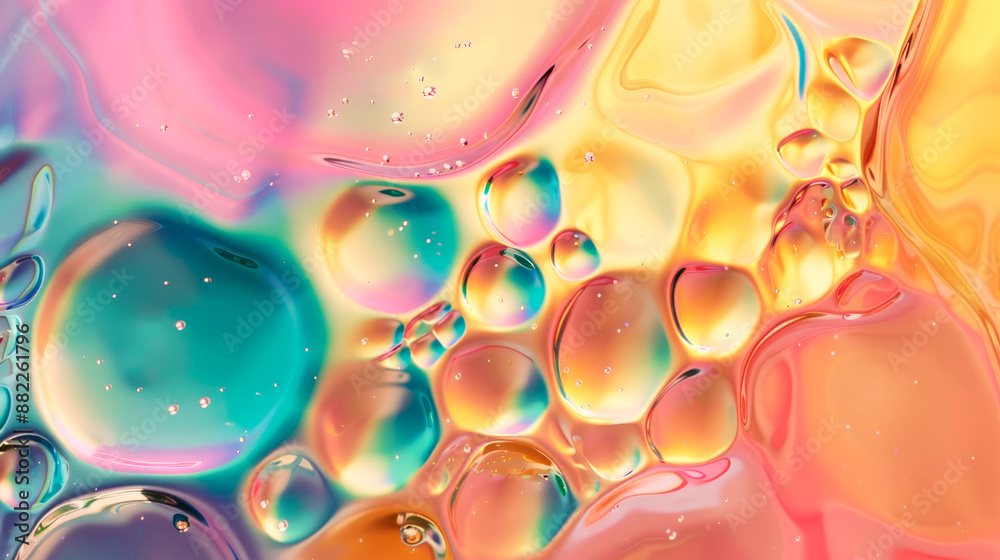 Banner of liquid, drops and bubbles in pink color to decorate poster ...