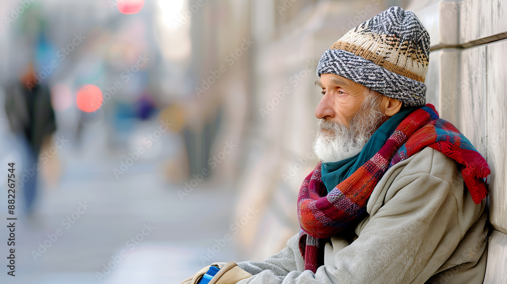 Elderly Homeless Man on Winter Street, Senior Facing Poverty ...