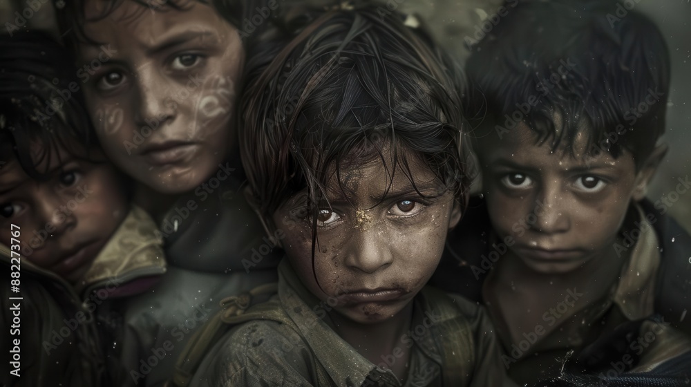 heartbreaking scene of refugee children expressions of hunger and ...