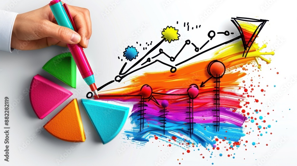 Colorful data visualization with hand drawing and pie chart ...