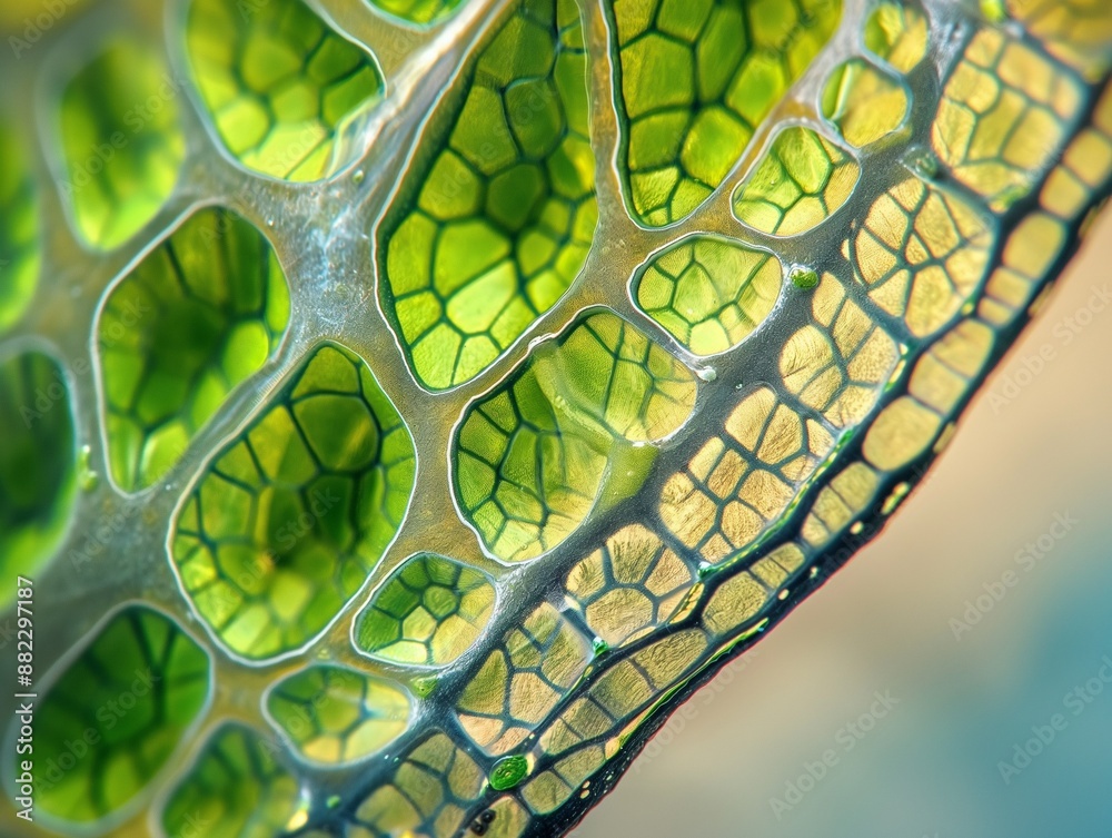 Foto de Stock Cell structure plant, view of the leaf surface showing ...