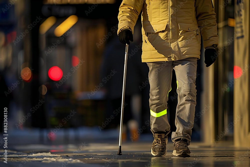 powerful image capturing a blind man confidently walking on the ...