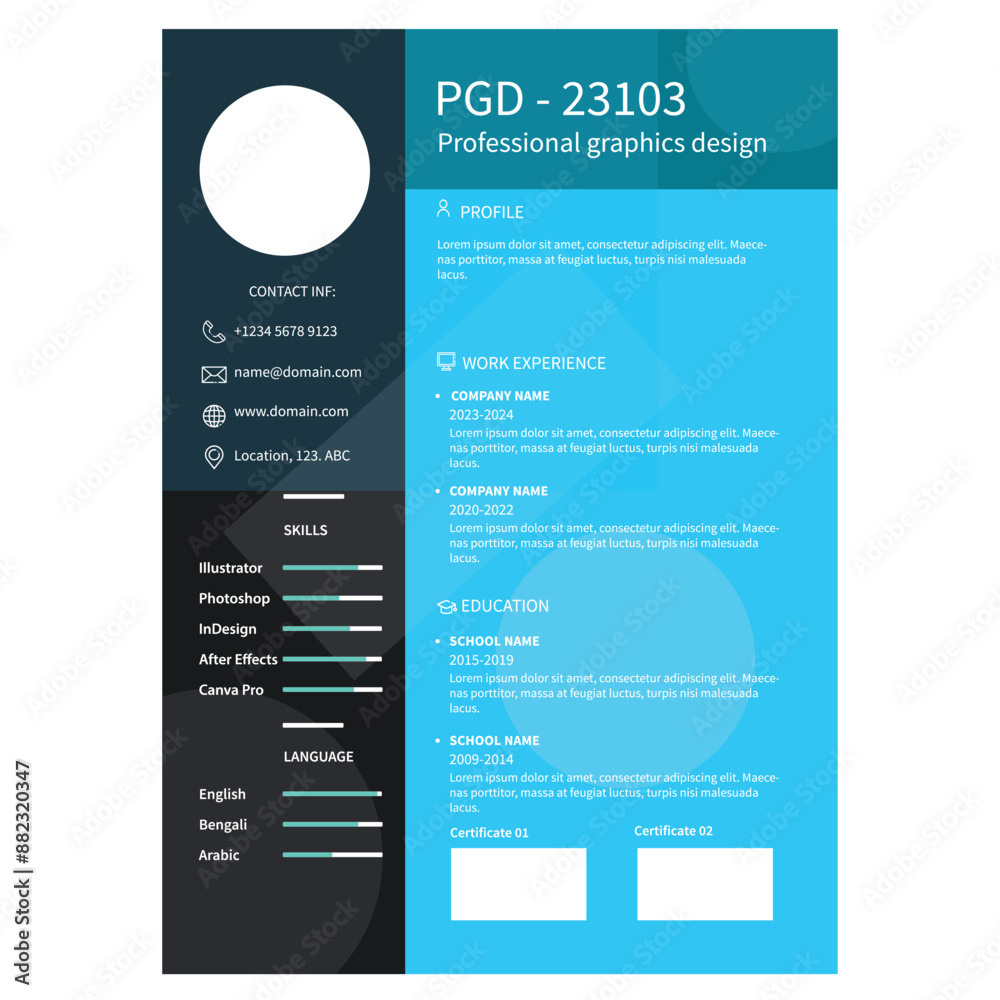 Image vectorielle Stock stylish CV resume template. Blue CV/resume ...