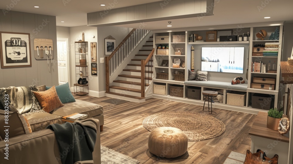 Basement interior design in a new house with a focus on functionality ...