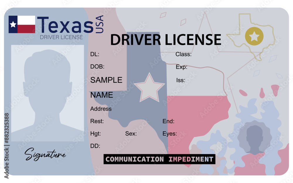 Texas driver's license isolated on white background. Person driver ...