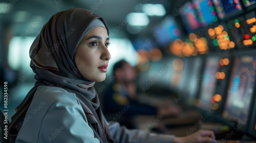 Woman air traffic controller works in control tower. Stock Illustration ...