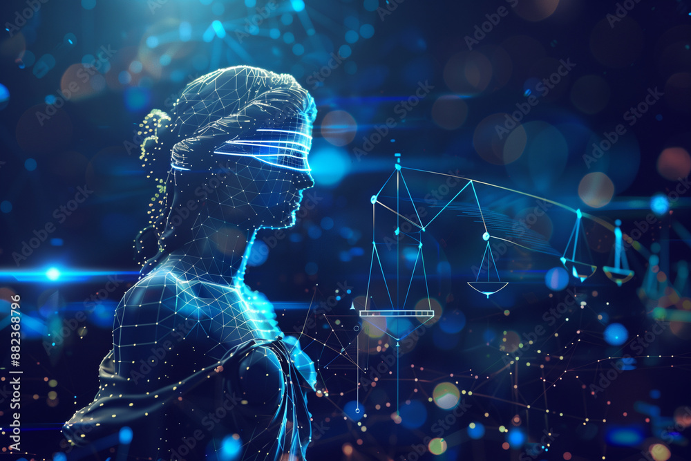 Artistic representation of AI law and ethics, highlighting the ...