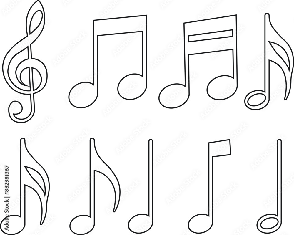 Music notes icon set, song, melody or tune line vector collection ...