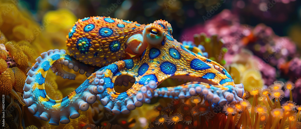 Close-Up Macro Shot of a Blue-ringed octopus for Marine Photography ...