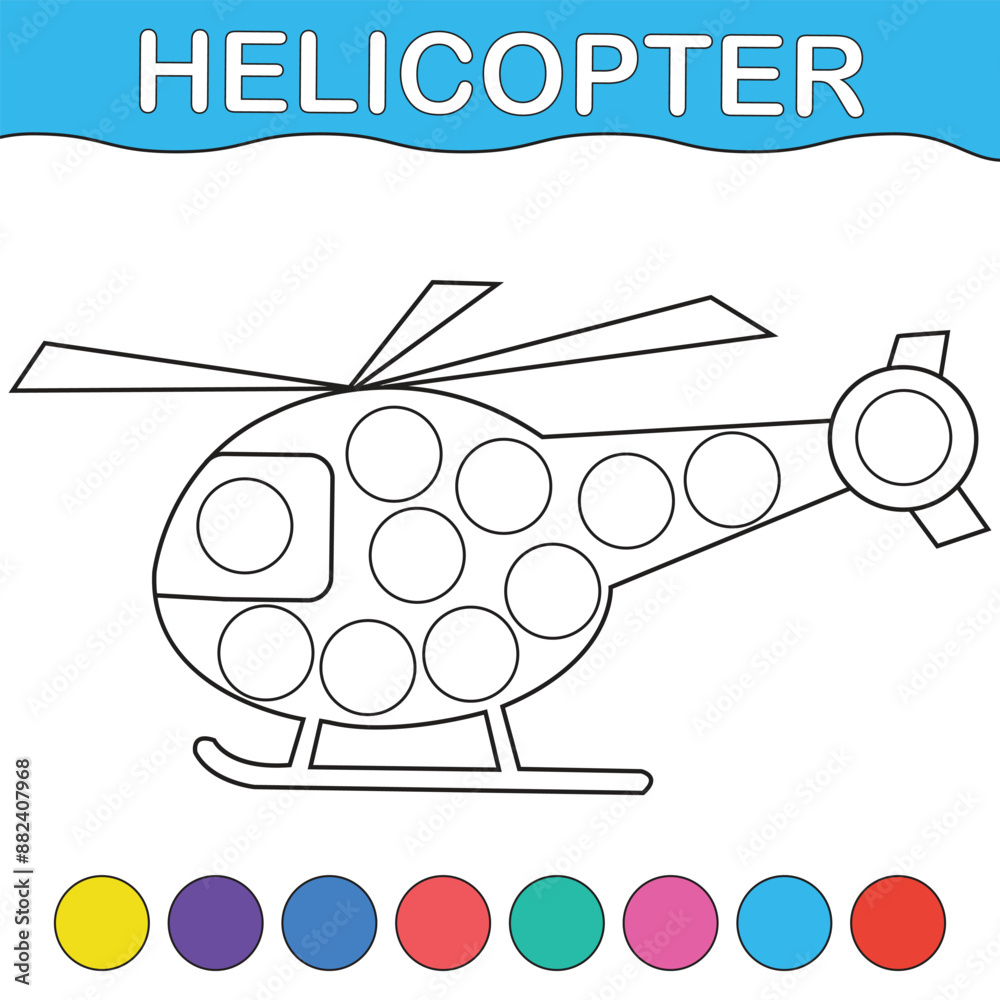 Dot markers educational activity game and helicopter coloring page for ...