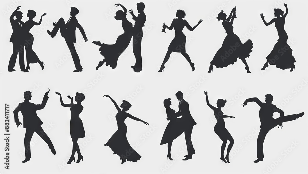 The pictogram dancer stick figure icon set features black pictograms ...