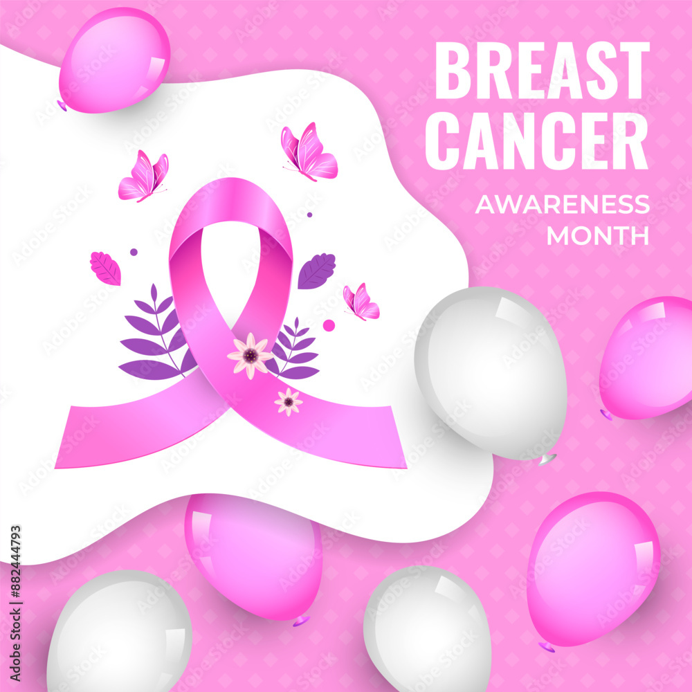 Breast Cancer Awareness Month Vector Illustration Pink Background with ...