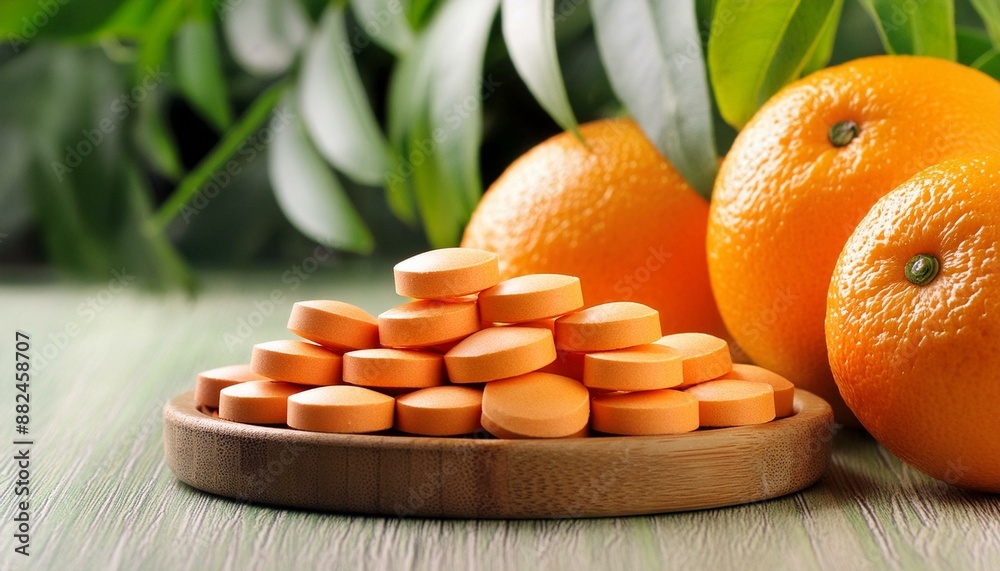 Orange flavored vitamin C tablets. Tablet with the antioxidant power of ...
