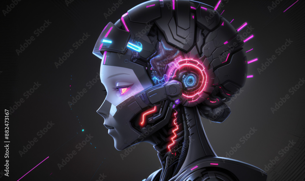AI android head side profile for generative AGI thumbnail in social ...
