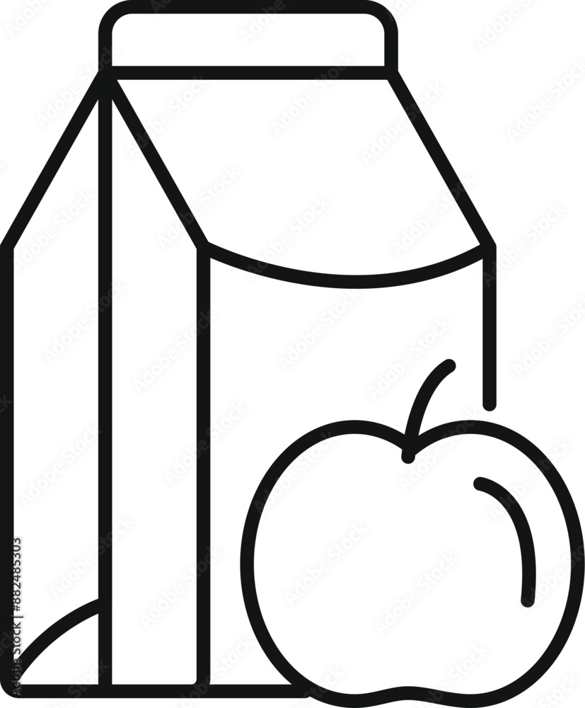 Line art icon of a school lunch milk carton with an apple, promoting ...